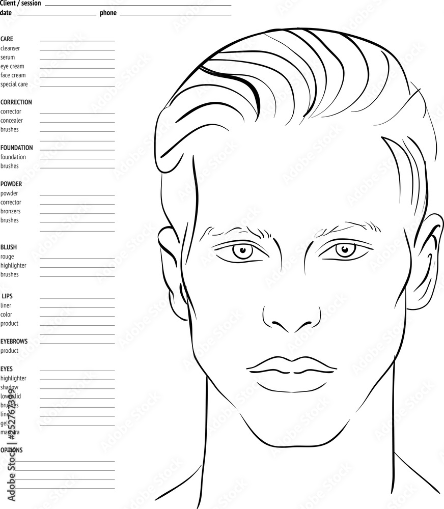 Face chart Makeup Artist Blank. Template. Stock Vector | Adobe Stock