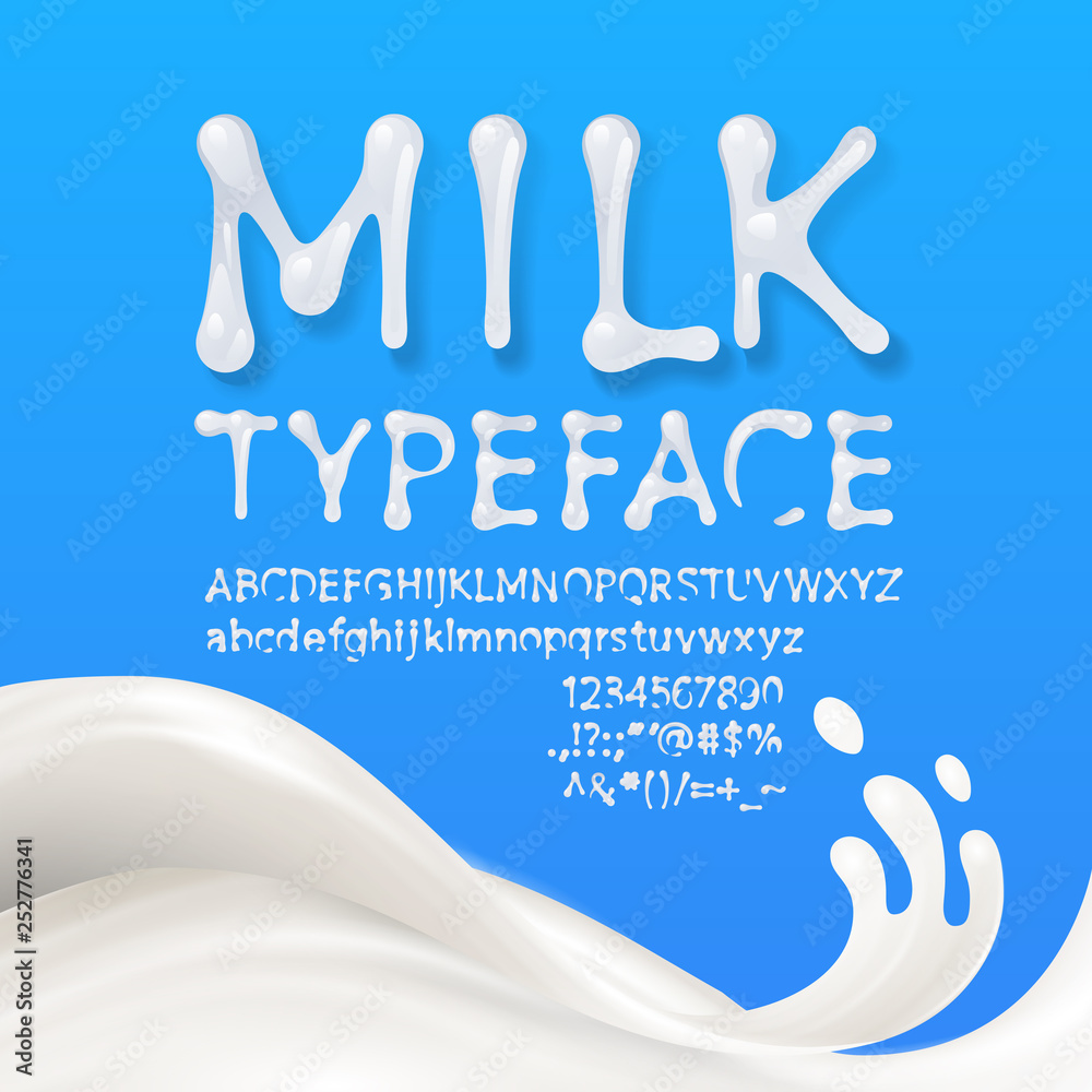 Milk uppercase and lowercase alphabets with symbols and numbers ...