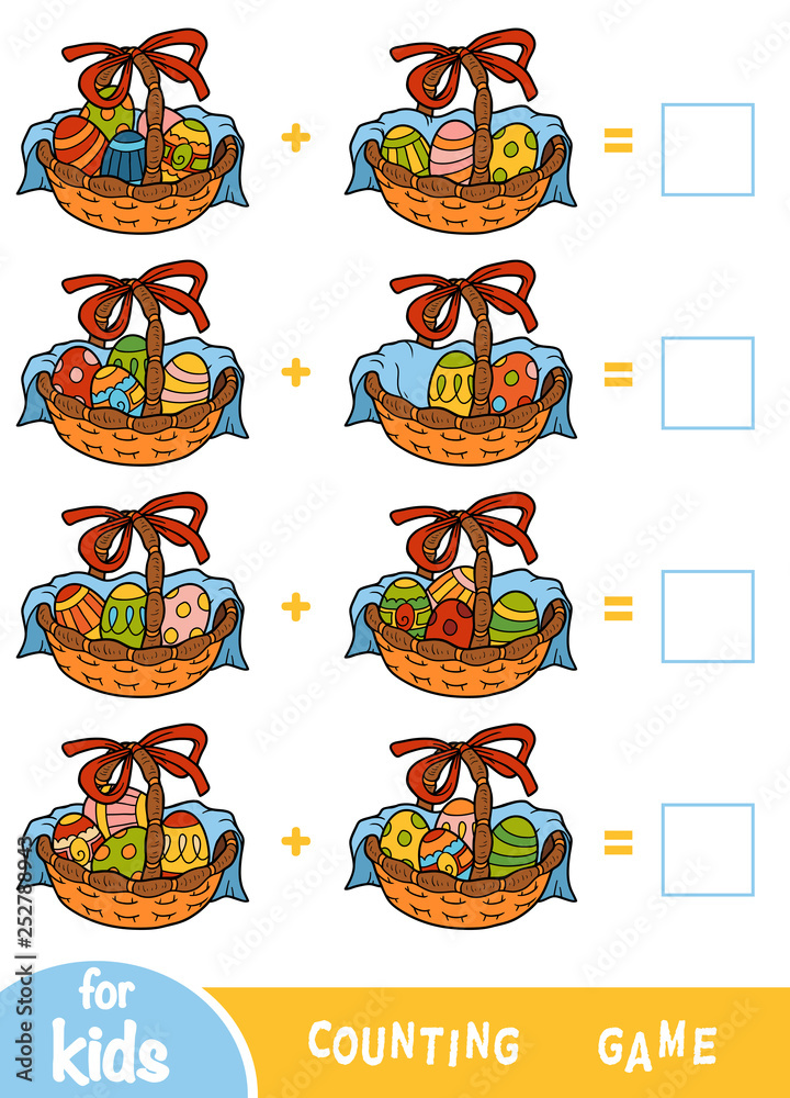 Counting Game for Preschool Children. Addition worksheets. Easter eggs ...