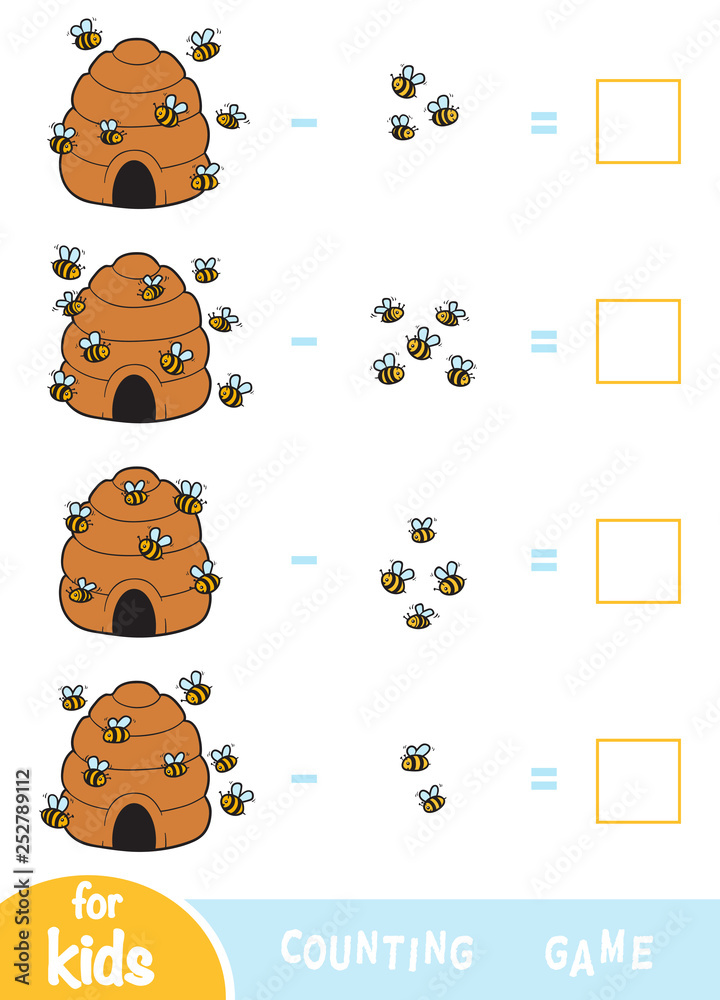 Counting Game for Preschool Children. Subtraction worksheets. Bees and ...