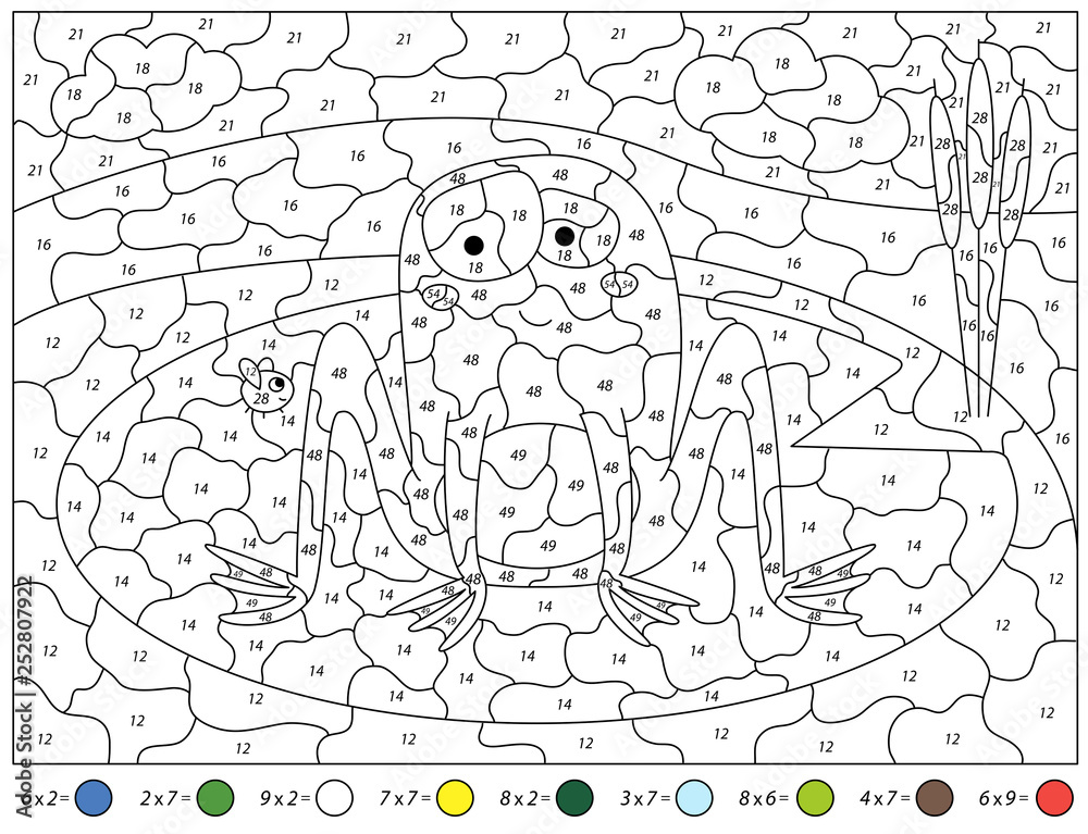 Cartoon frog and fly. Math activity worksheet. Multiplication table ...