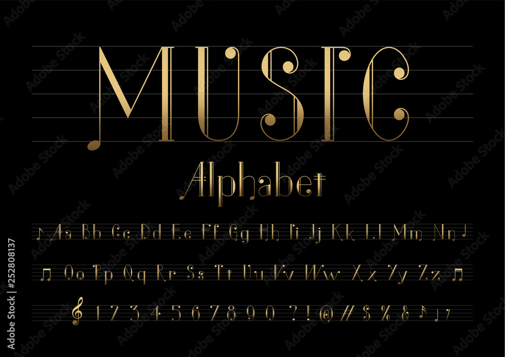 vector of music note font and alphabet Stock Vector | Adobe Stock