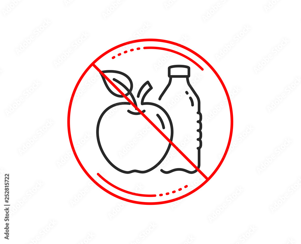 No or stop sign. Apple line icon. Fruit, water bottle sign. Natural ...