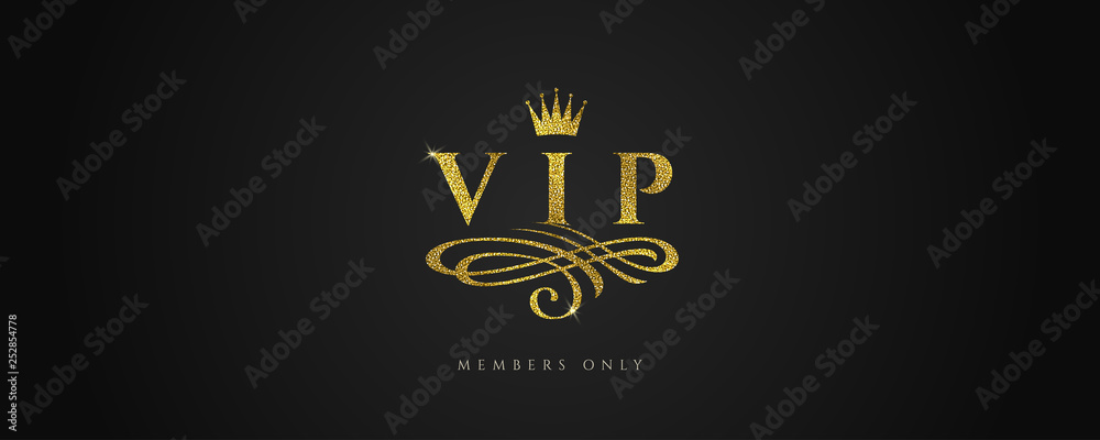 Vector de Stock VIP - Glitter gold logo with crown and flourishes ...