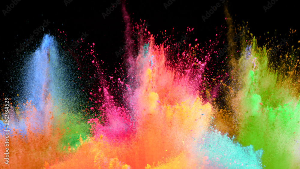 Multi-color powder explosion on black background Stock Photo | Adobe Stock