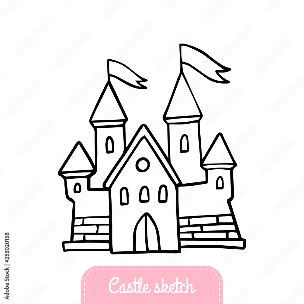 Cute hand-drawn fairy tale castle for a princess. Doodle Vector ...