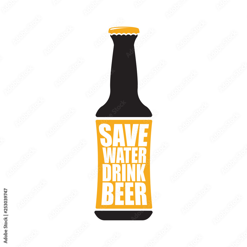 Save water drink beer vector poster design template with beer bottle ...