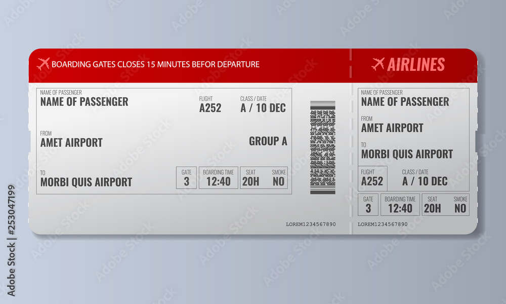 Airline boarding pass or air ticket design template. Realistic Vector ...