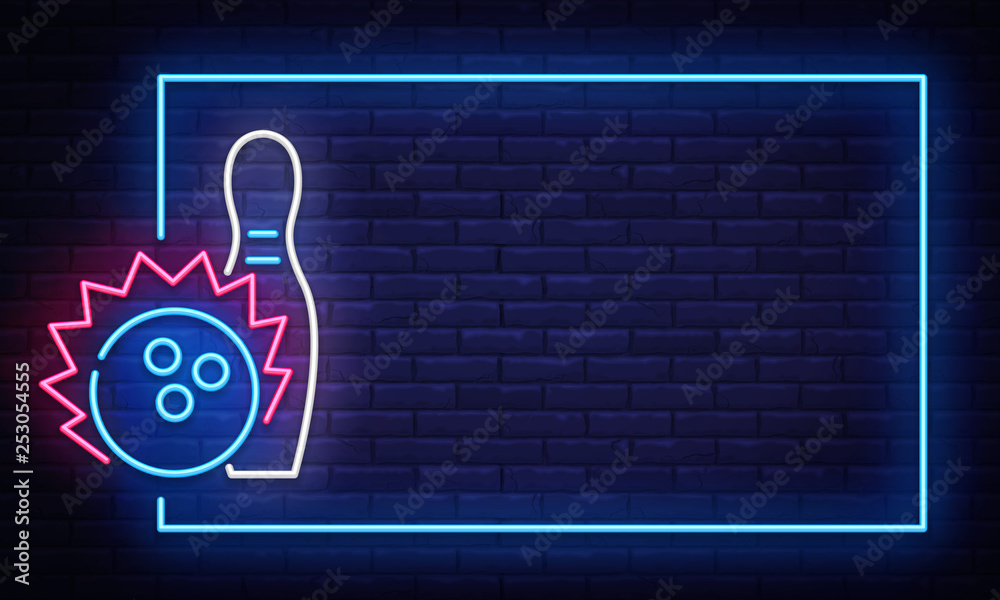 Bowling neon sign vector. Neon Frame Bowling Club Design template ...