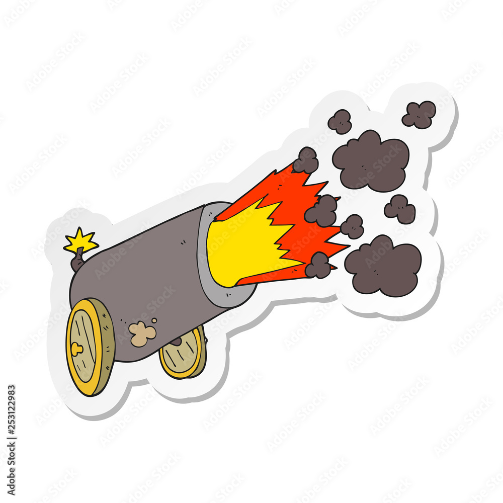 sticker of a cartoon big cannon firing Stock Vector | Adobe Stock