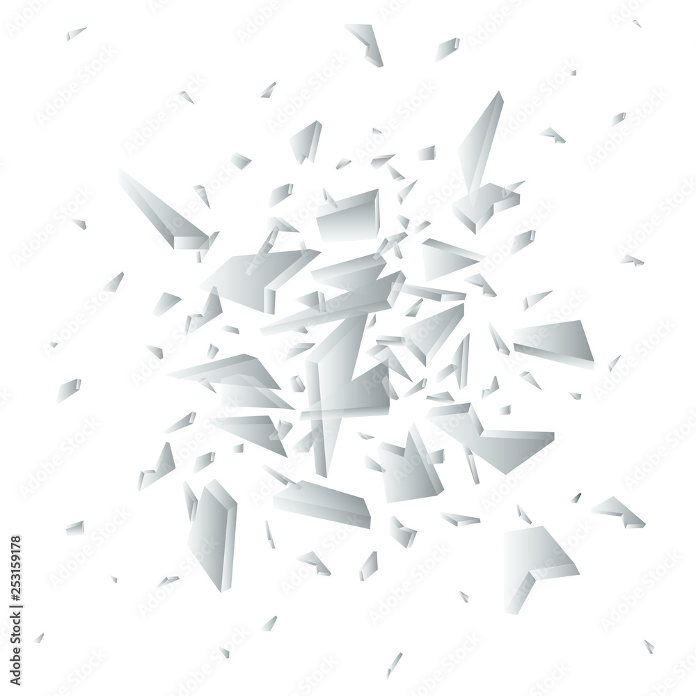 Vector shards of broken glass. Shattered glass pieces isolated on white ...