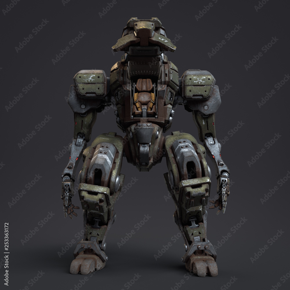 Fighting mech with an open cockpit door. Mech controlled by a pilot ...