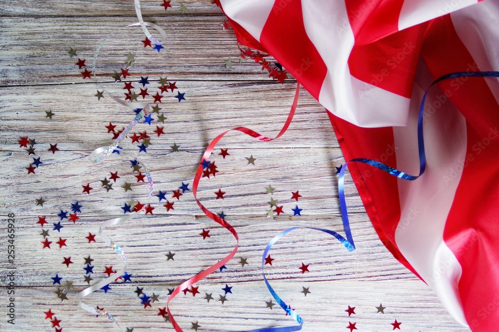 Flag, stars and serpentine on July 4,happy independence day, patriotism ...