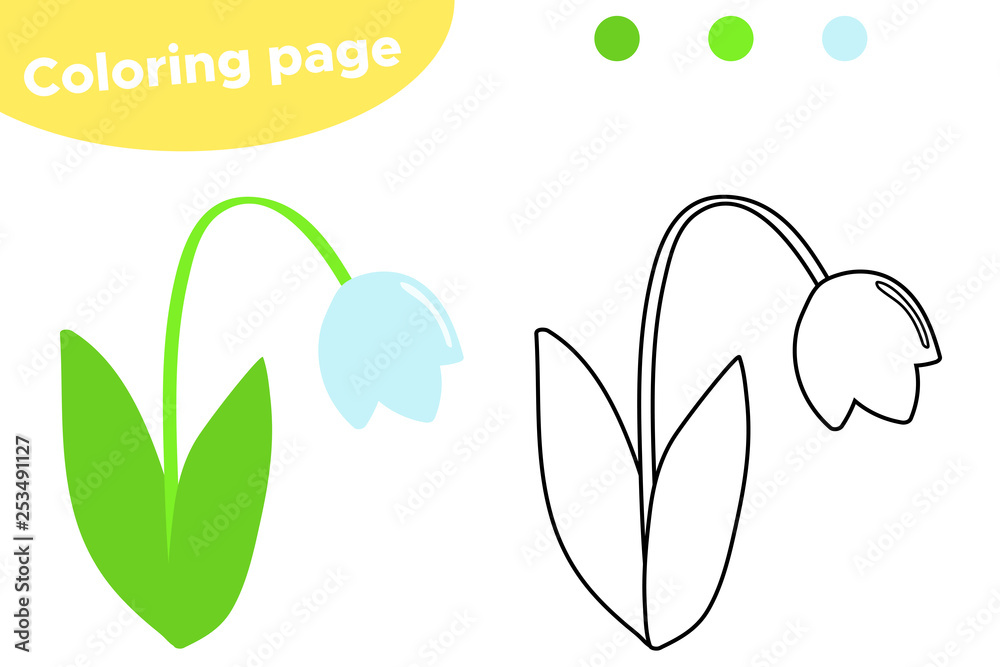 Spring coloring page, flower snowdrop. Educational game for preschool ...
