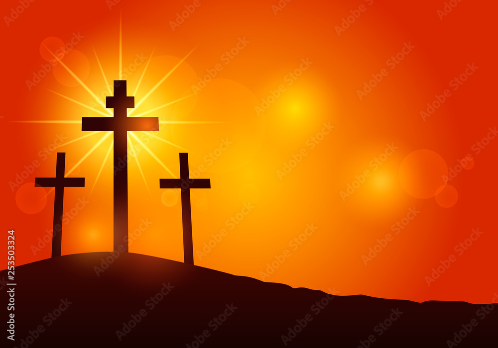 Cross of Jesus Christ on Mount Calvary. Modern illustration of a banner ...