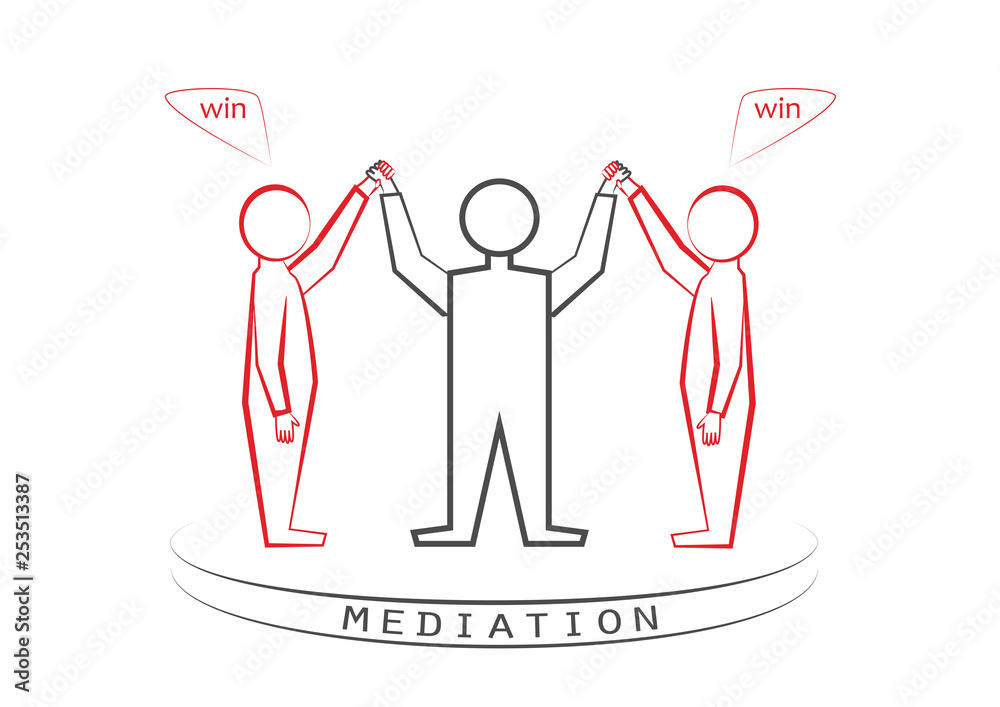 mediator and two persons isolated on the white background, winner ...