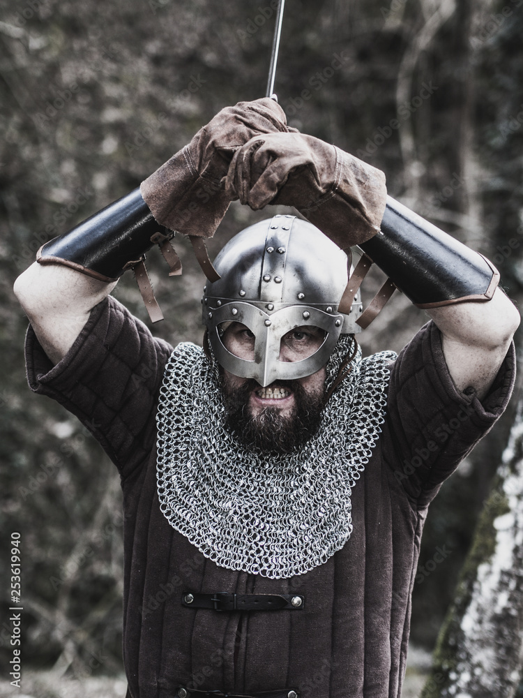 Viking with sword ready to battle Stock Photo | Adobe Stock