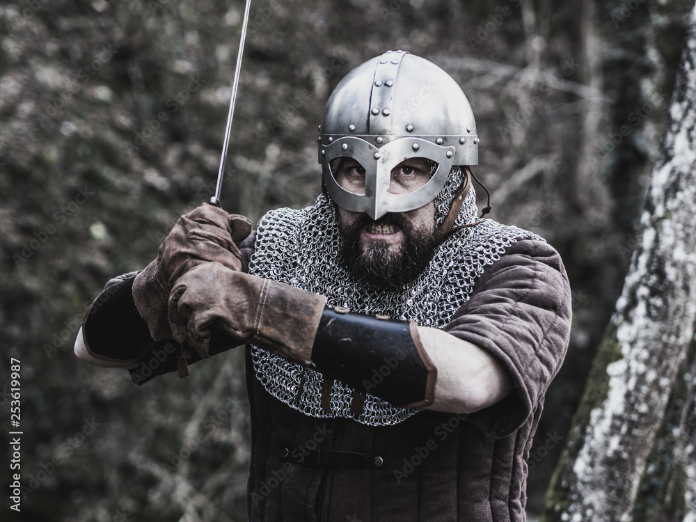Viking with sword ready to battle Stock Photo | Adobe Stock