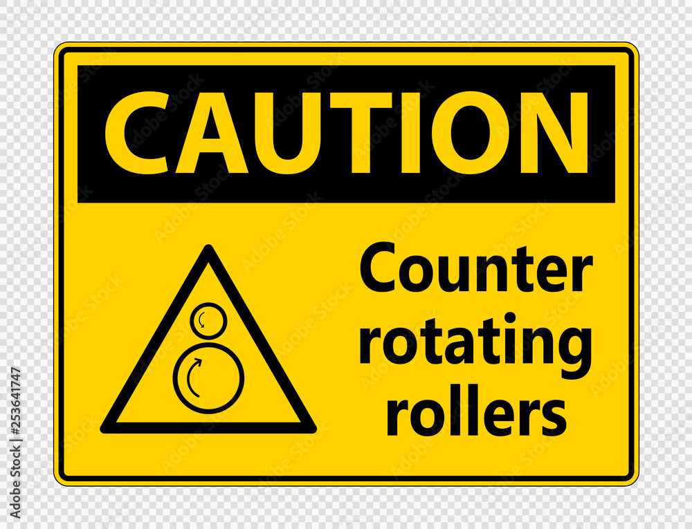 Caution counter rotating rollers sign on transparent background Stock ...