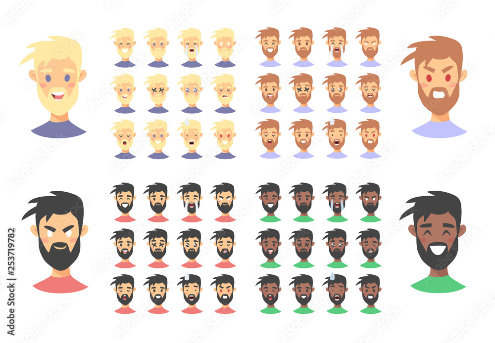 Set of male emoji characters. Cartoon style emotion icons. Isolated ...