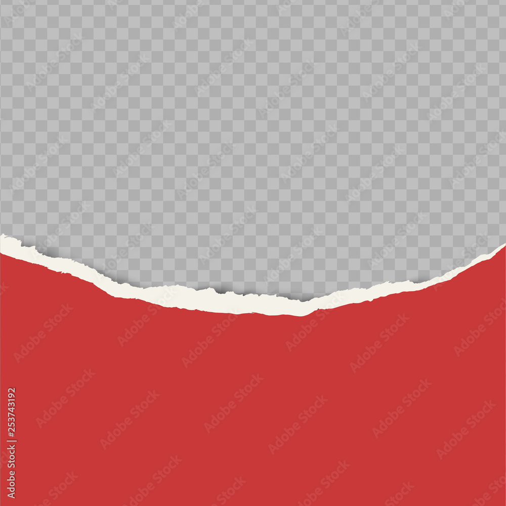 Vector piece of realistic red torn paper with shadow on transparent ...