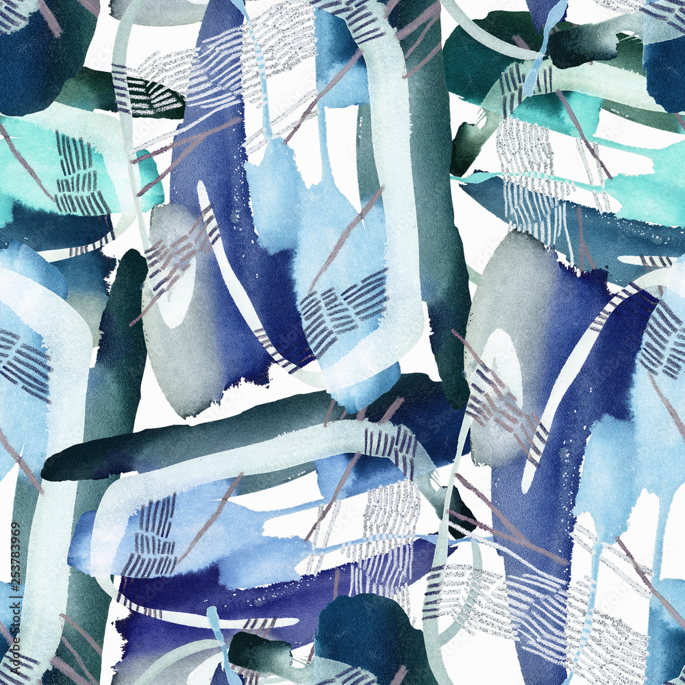 Watercolor seamless pattern. Hand drawn abstract watercolor paint brush ...