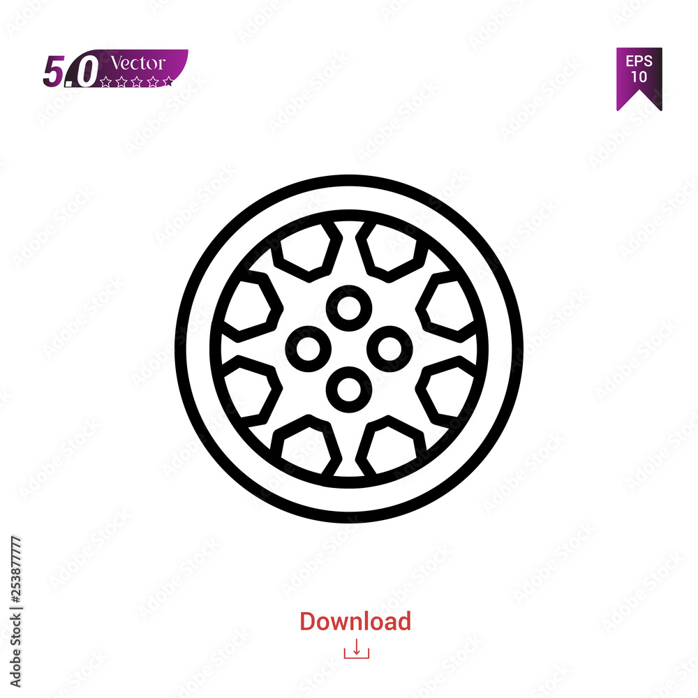 alloy wheel car parts icon isolated on white background. Line pictogram ...