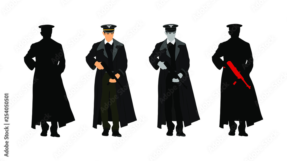 Nazi Germany soldier with rifle vector illustration. SS officer in ...
