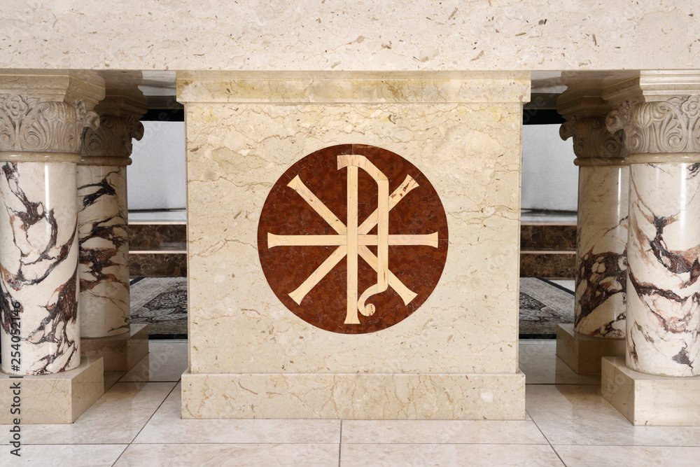 Christian Chi Rho symbol for first two Greek letters of Christ inlaid ...
