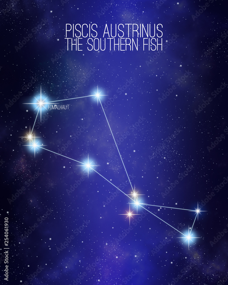 Piscis Austrinus the southern fish constellation on a starry space ...