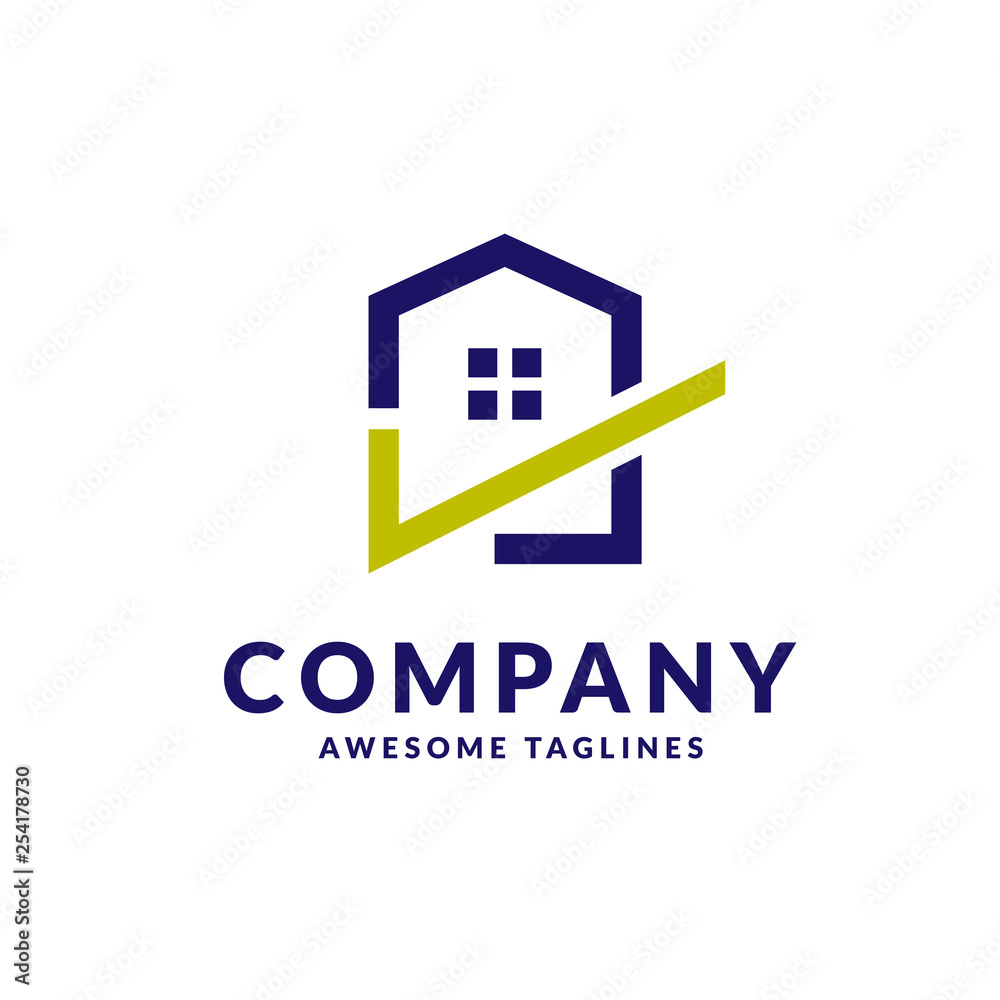creative simple linear house and check mark logo vector Stock Vector ... creative simple linear house and check mark logo vector Stock Vector ...