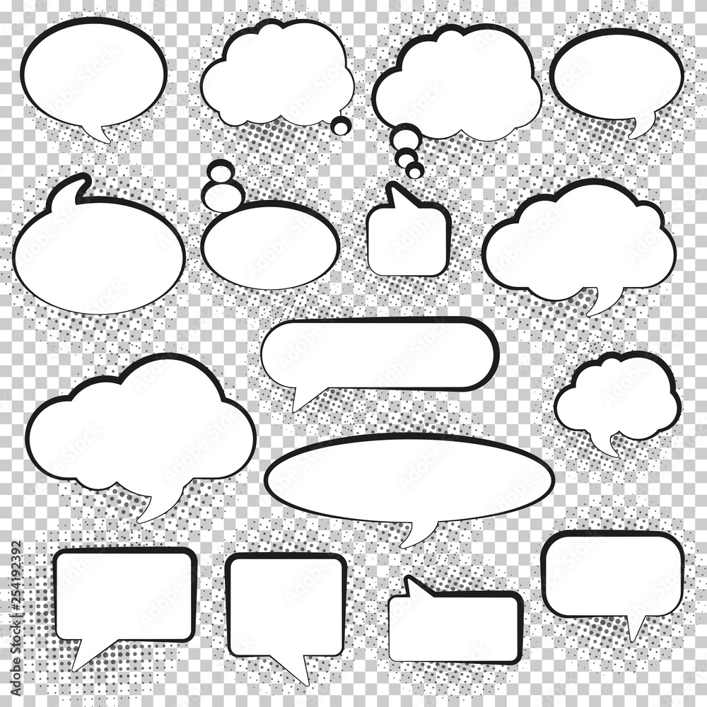 Set of blank empty white speech bubbles. Different design of comic ... Set of blank empty white speech bubbles. Different design of comic ...