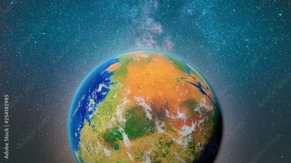 terraforming Mars, the red planet with plants, water and oxygen ...