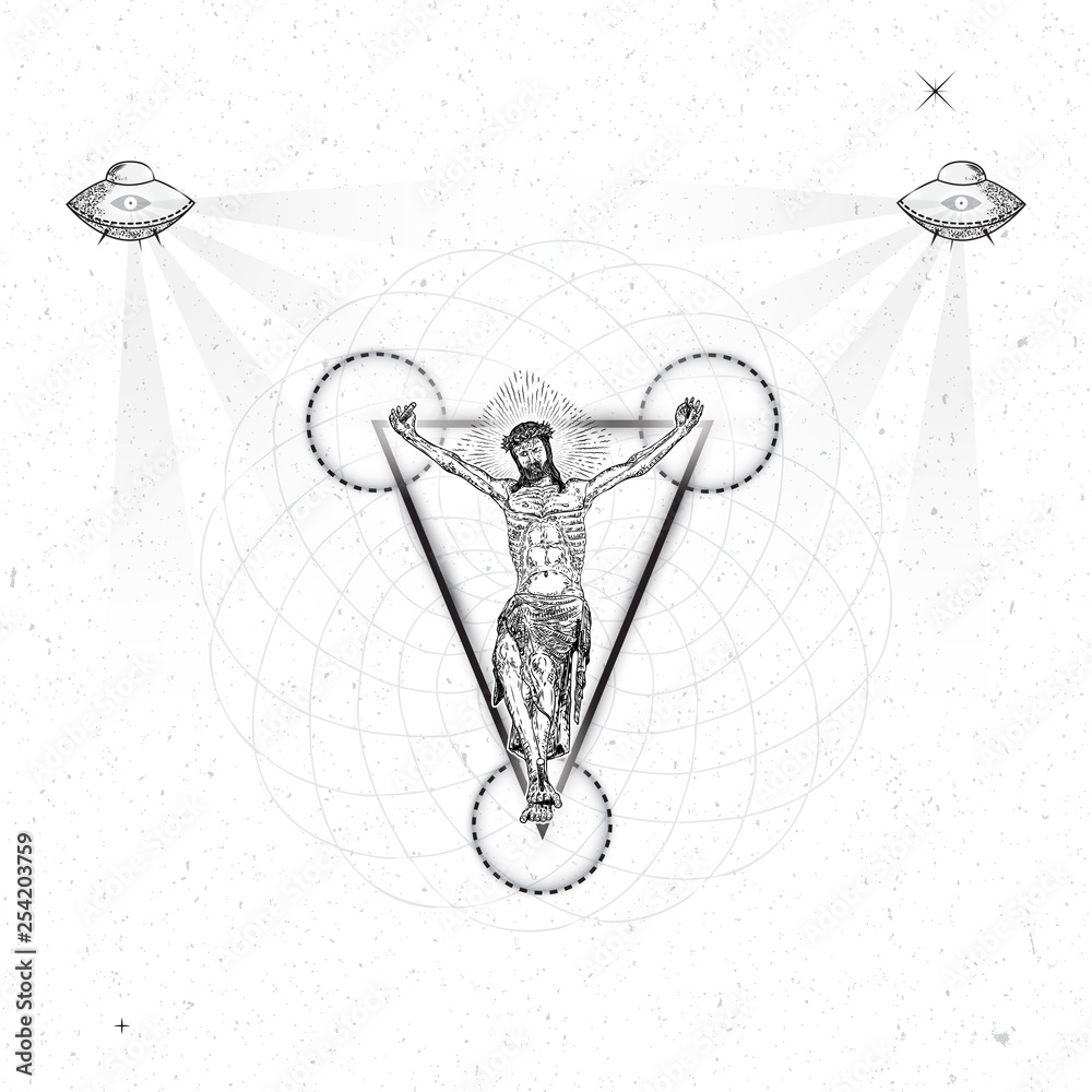 Vector de Stock Jesus Christ on triangle tattoo. Symbol of Christianity ...