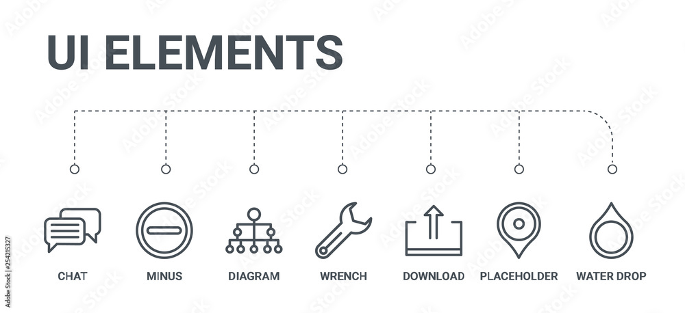 simple set of 7 line icons such as water drop, placeholder, download ...