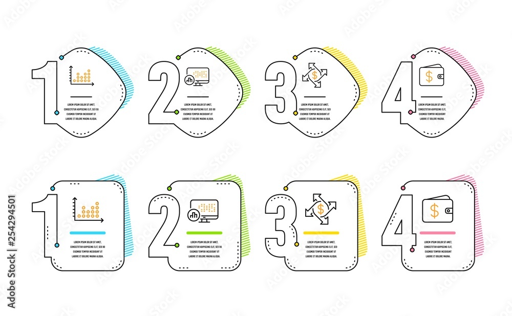 Payment exchange, Dot plot and Report statistics icons simple set ...
