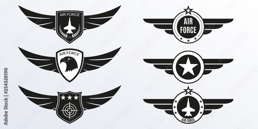 Air Force logo with wings, shields and stars. Military badges. Army ...