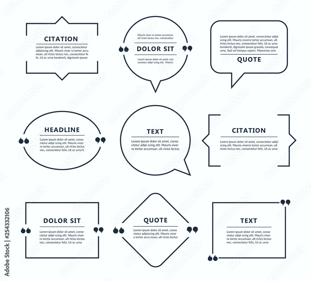 Quote box, speech bubble, text in brackets, citation template isolated ...