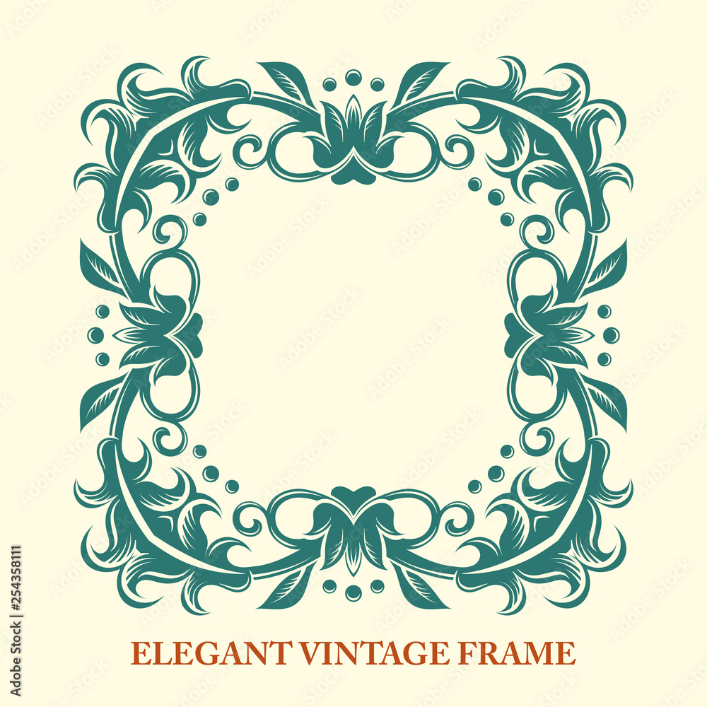 Foliar decorative frame. Interwoven vintage ornament. Flowers and ...