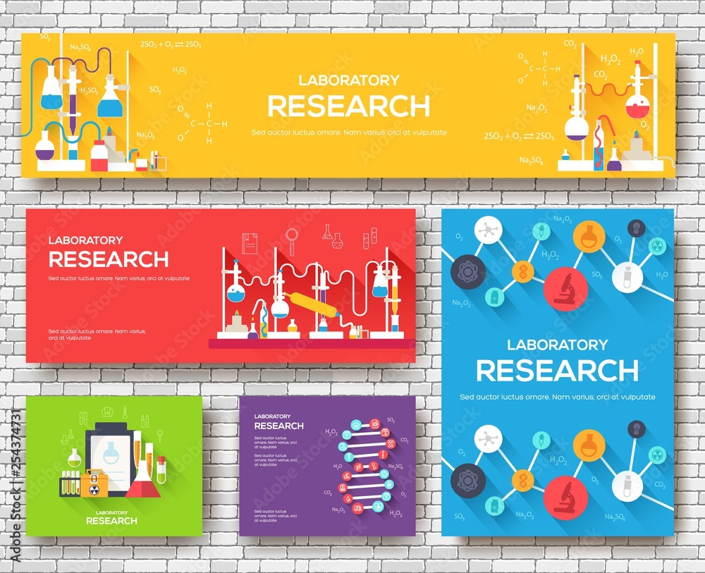 Science information cards set. laboratory template of flyer, magazines ...