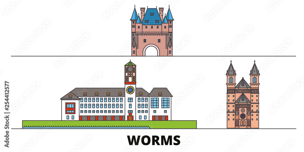 Germany, Worms flat landmarks vector illustration. Germany, Worms line ...