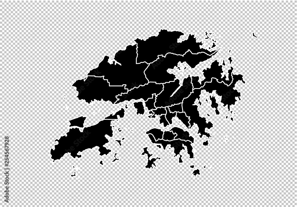 hong Kong map - High detailed Black map with counties/regions/states of ...
