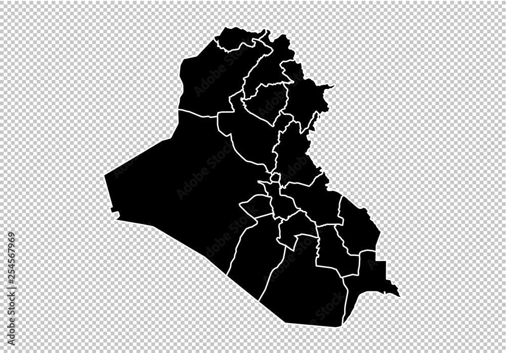 iraq map - High detailed Black map with counties/regions/states of iraq ...