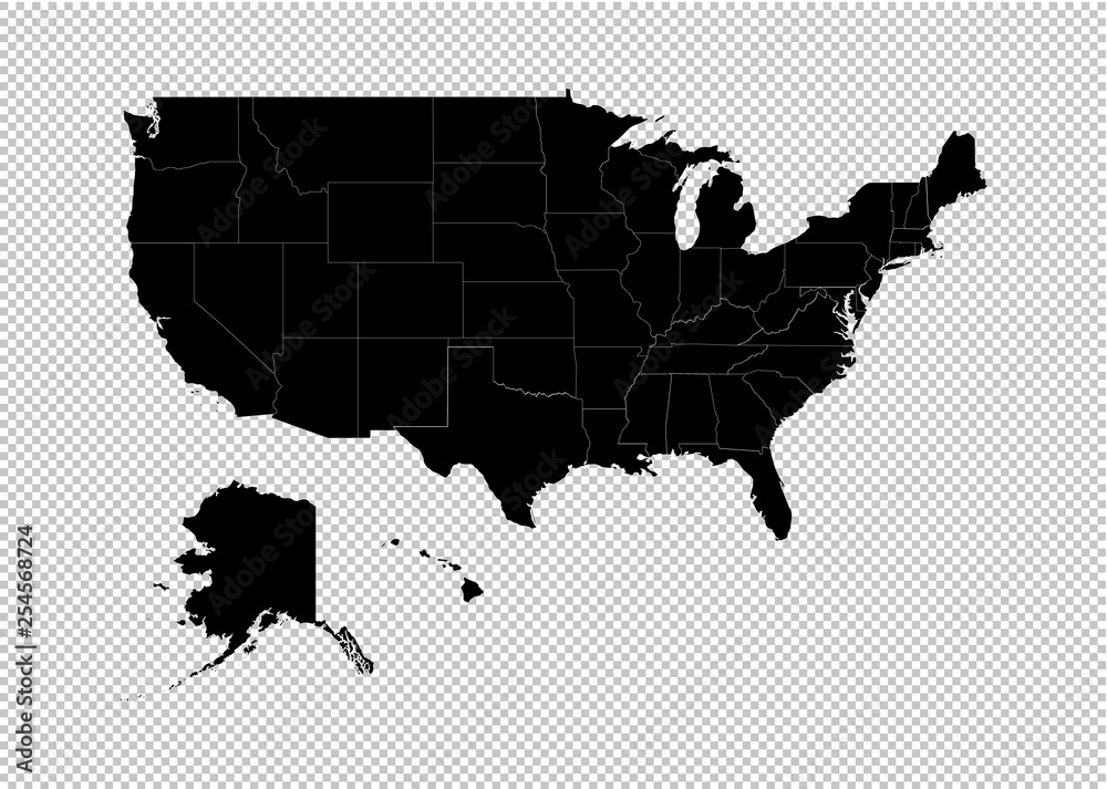 America map - High detailed Black map with counties/regions/states of ...