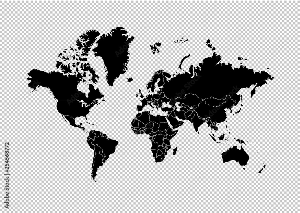 world map - High detailed Black map with counties/regions/states of ...