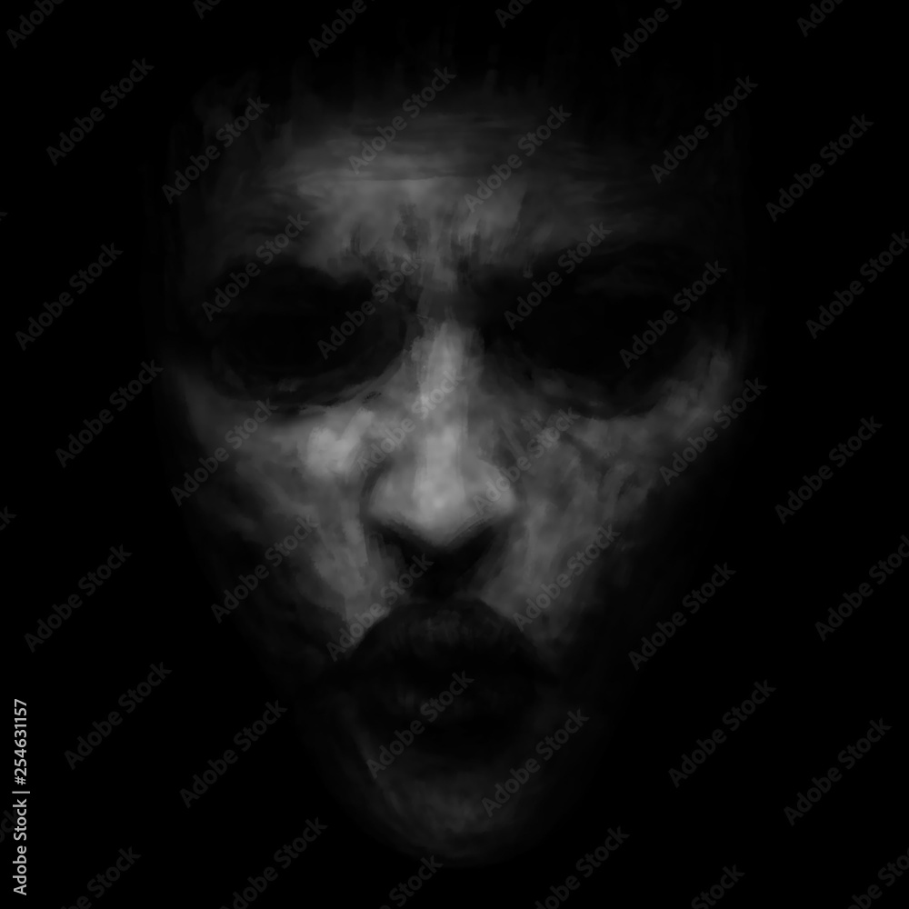 Creepy witch girl face. Kiss of darkness. Horror fantasy illustration ...