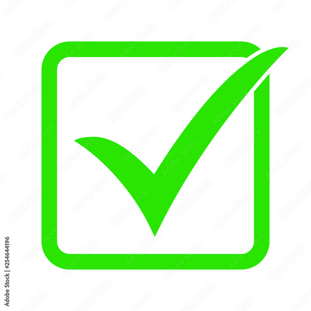 Tick icon vector symbol, green checkmark isolated on white background ...