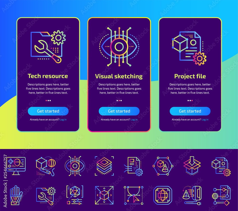 Onboarding design concept icons for 3D printing and modeling. Modern ...