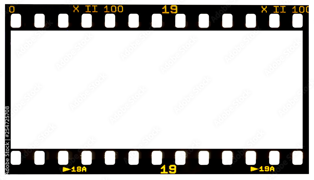 Стоковое фото «film strip template with panoramic frame, empty 135 type (35mm) in negative or ...