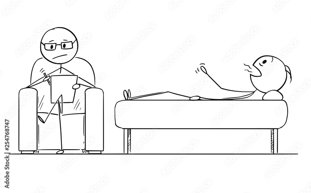 Cartoon stick figure drawing conceptual illustration of patient lying ...